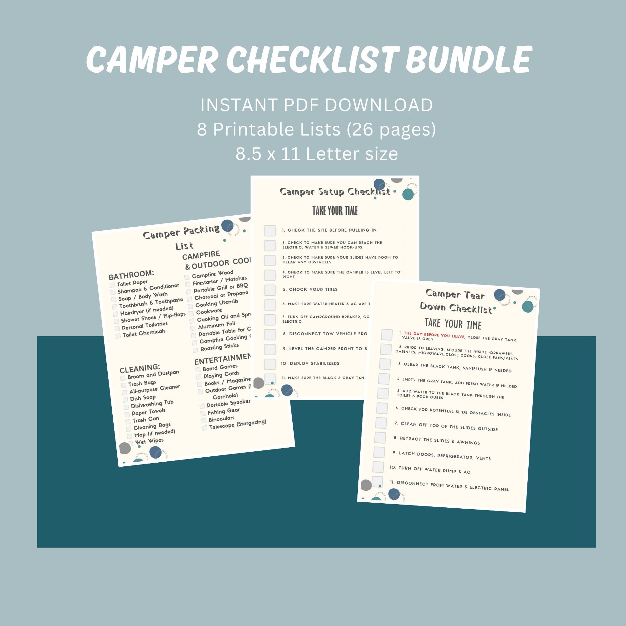 Camper Checklist Printable Bundle Clean & Modern - Etsy