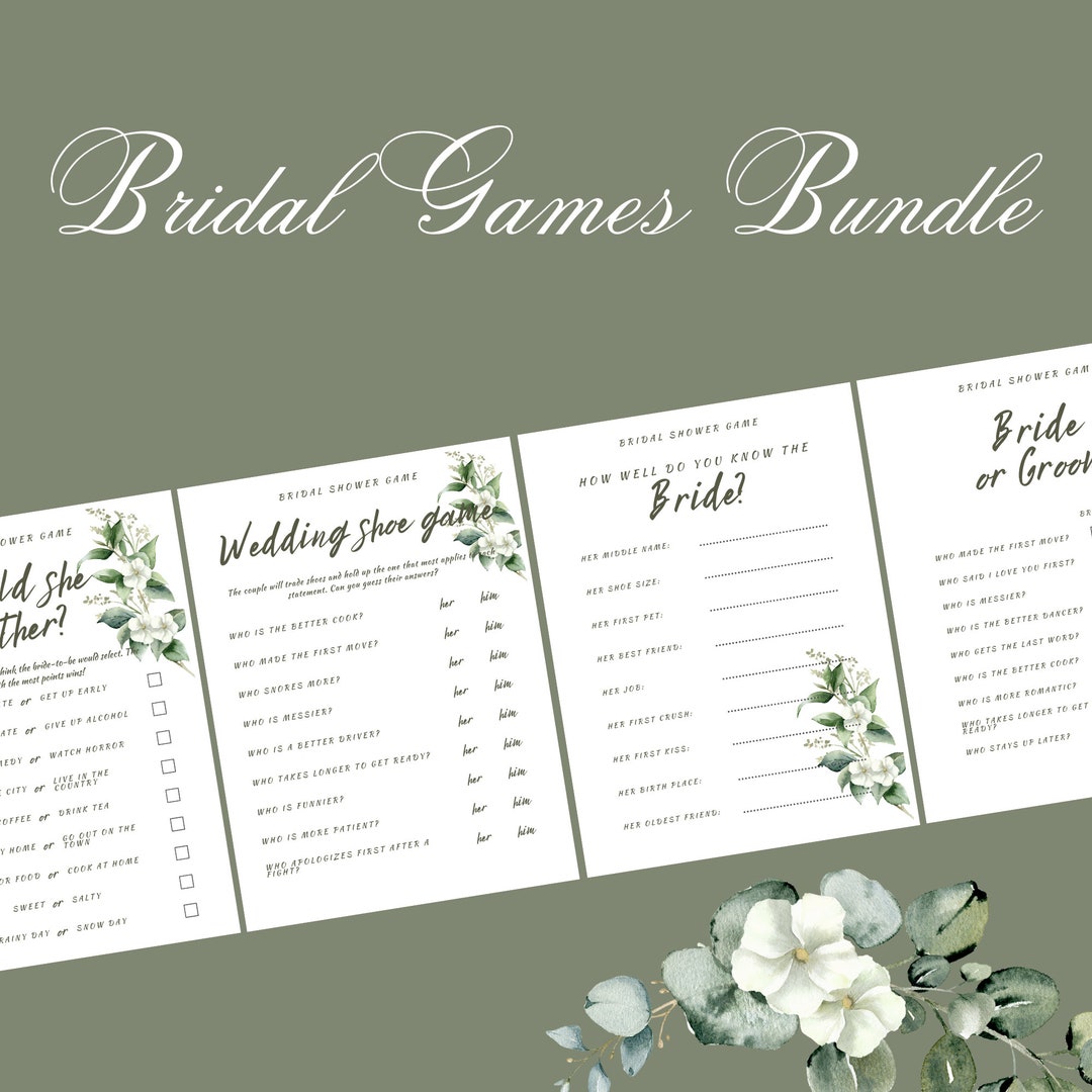 10 Printable Bridal Shower Games Bundle - Moss Green - Fun ...