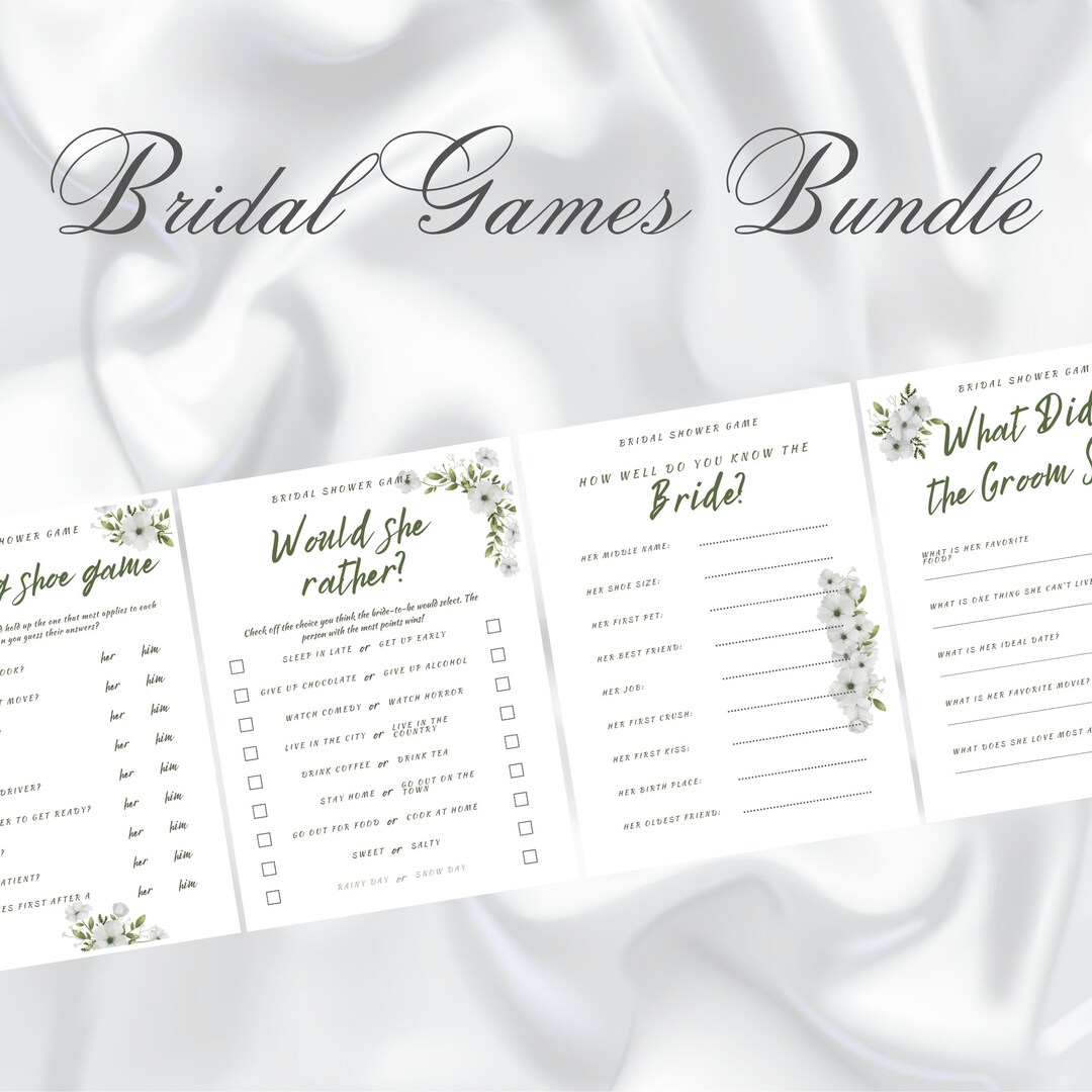 10 Printable Bridal Shower Games Bundle - White Flowers - Fun ...