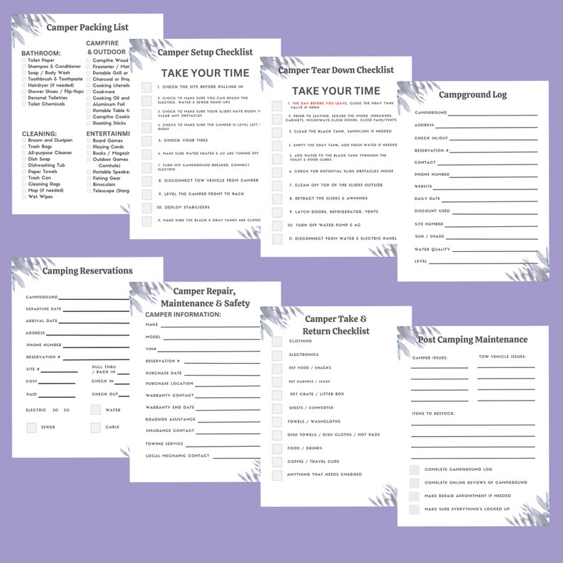 Camper Checklist Printable Bundle Lilac Leaves - Etsy