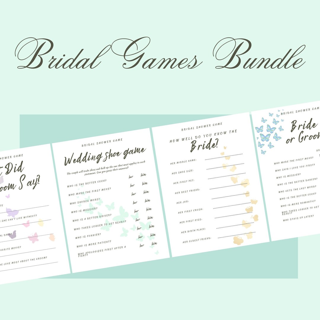 10 Printable Bridal Shower Games Bundle - Butterflies - Fun ...