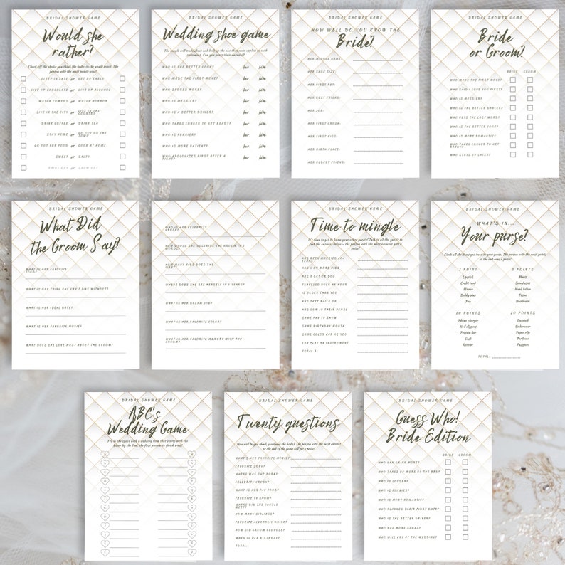 10 Printable Bridal Shower Games Bundle - Elegant Gold - Fun ...