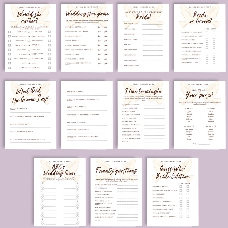 10 Printable Bridal Shower Games Bundle - Love Birds - Fun ...