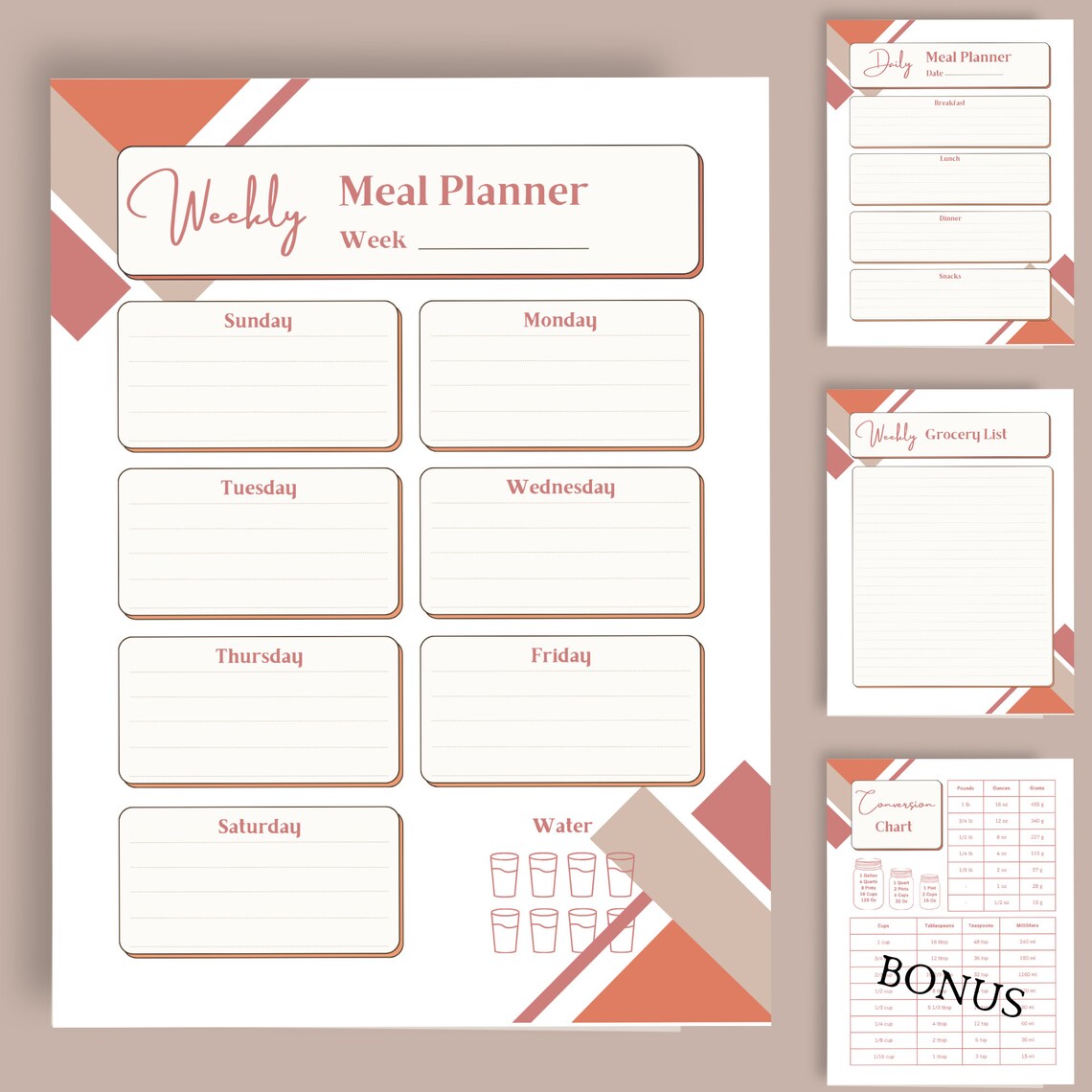 Menu Plan | Meal Plan | Weekly Meal Planner Bundle | Grocery | Meal Planner Printable | Daily ...