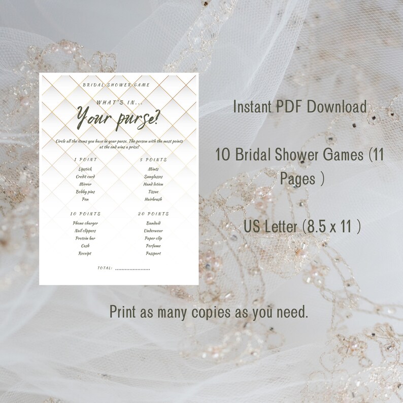 10 Printable Bridal Shower Games Bundle - Elegant Gold - Fun ...