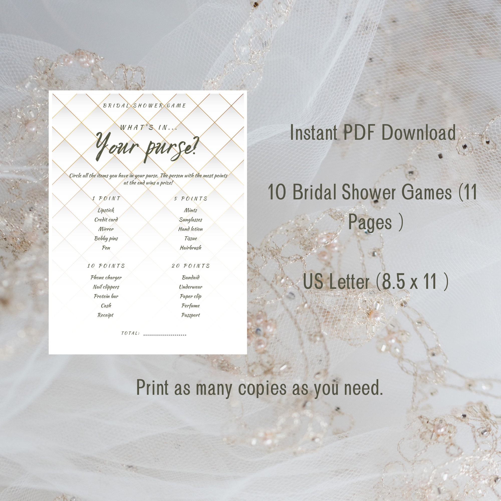 10 Printable Bridal Shower Games Bundle - Elegant Gold - Fun ...