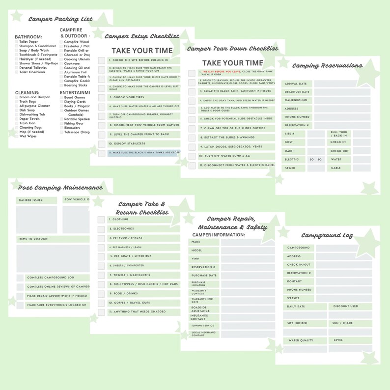 Camper Checklist Printable Bundle Green Stars - Etsy