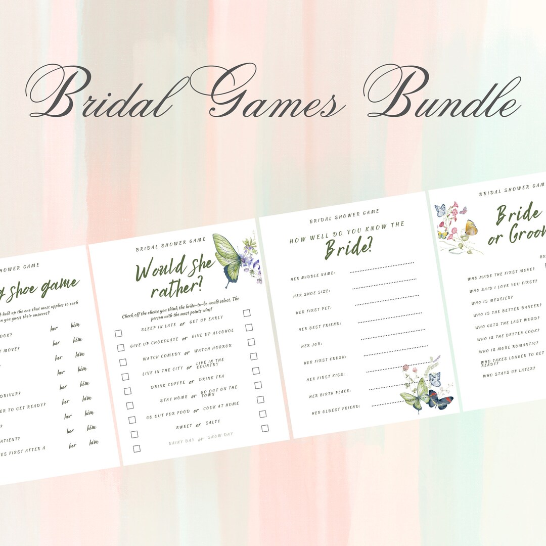 10 Printable Bridal Shower Games Bundle - Butterfly - Fun & Interactive ...