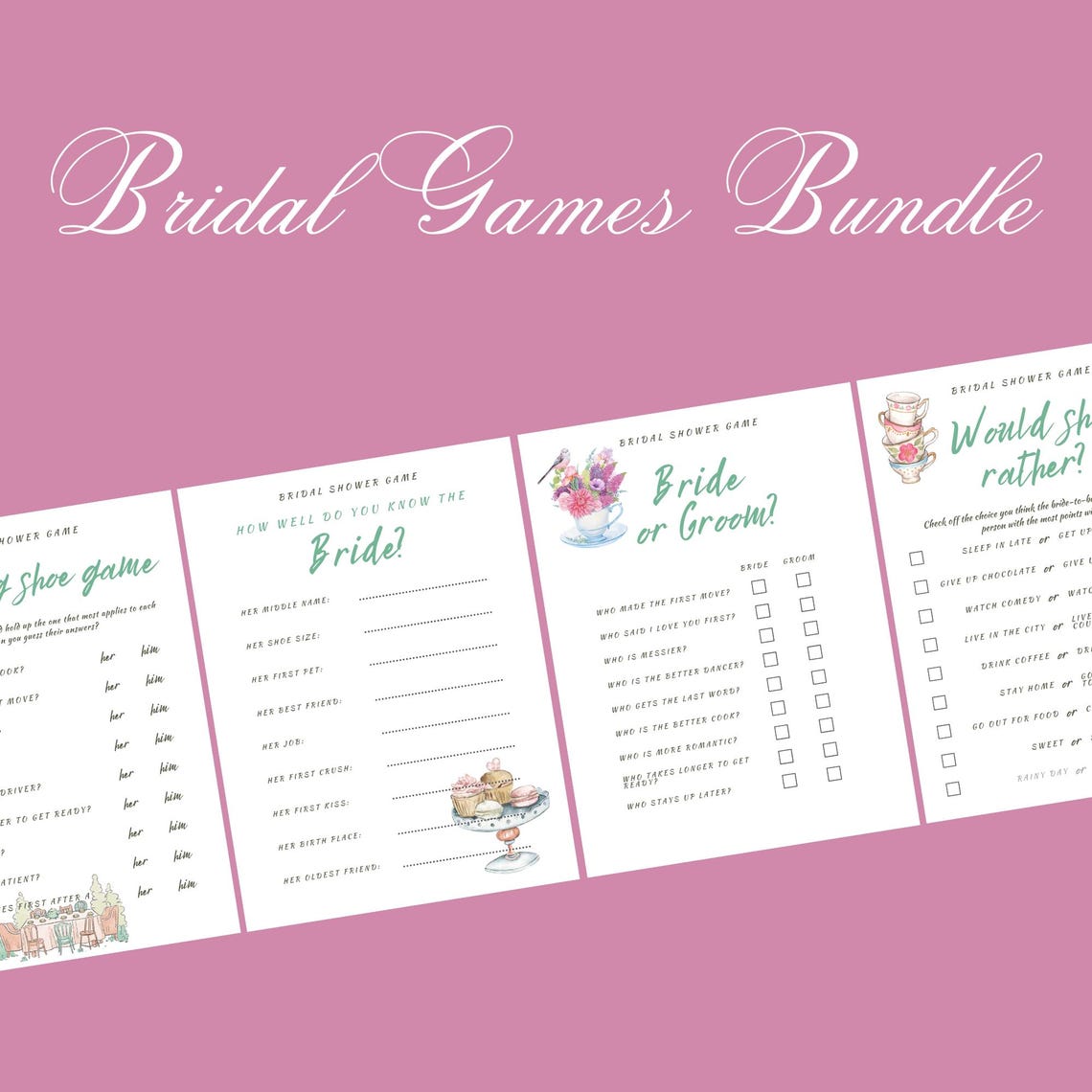10 Printable Bridal Shower Games Bundle - Tea Party - Fun & Interactive ...
