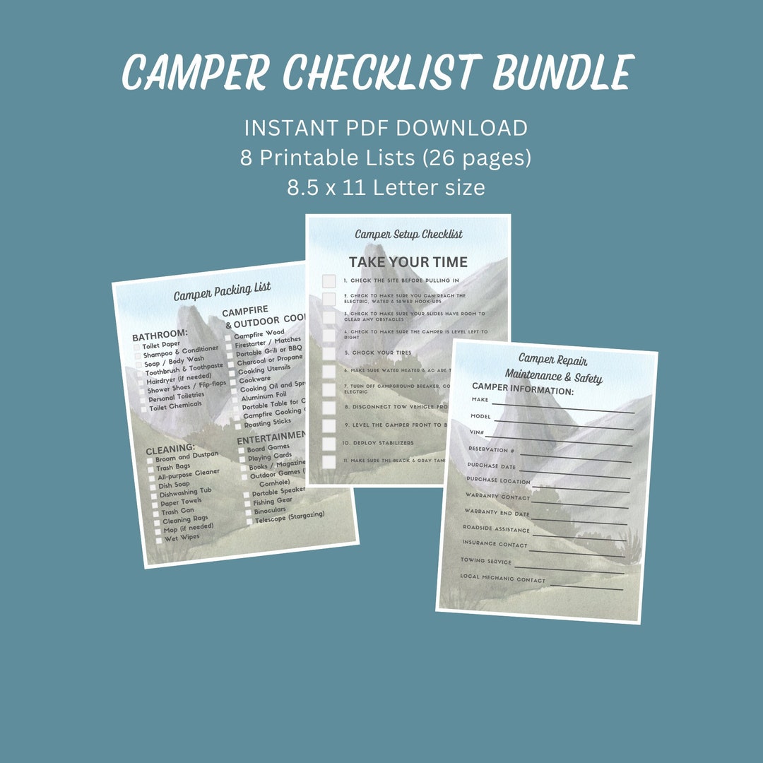 Camper Checklist Printable Bundle Mountain Nature - Etsy