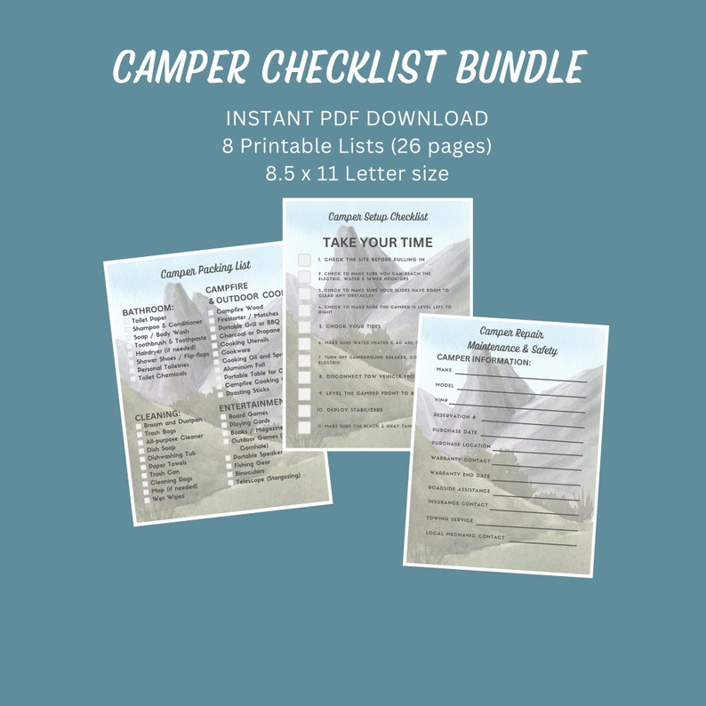 Camper Checklist Printable Bundle Mountain Nature - Etsy