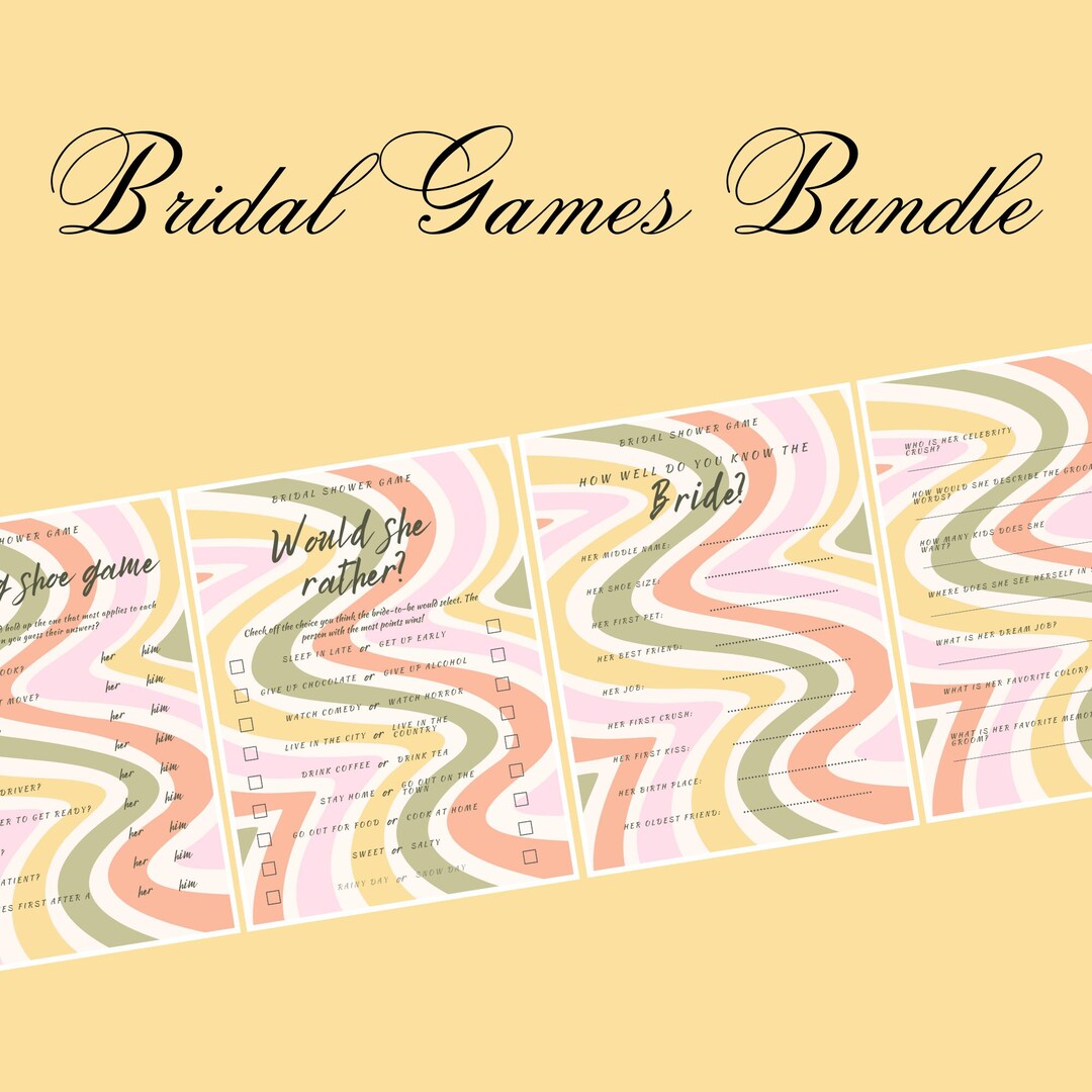 10 Printable Bridal Shower Games Bundle - Retro - Fun & Interactive ...