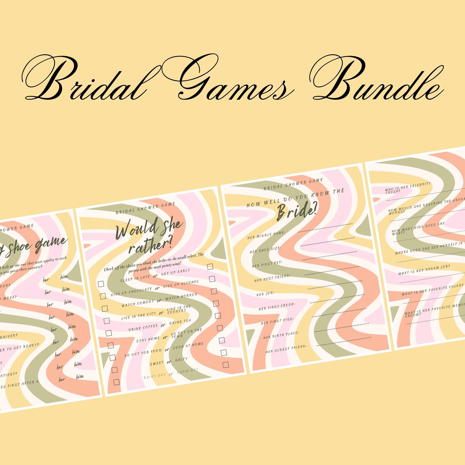 10 Printable Bridal Shower Games Bundle - Retro - Fun & Interactive ...