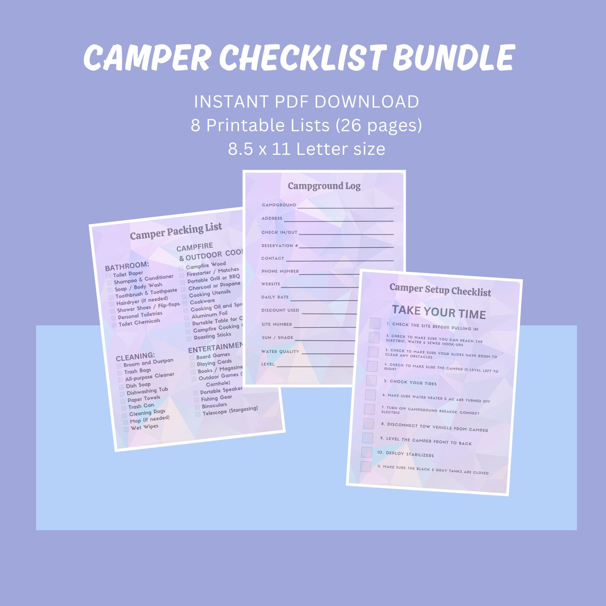 Camper Checklist Printable Bundle Geometric Lilac - Etsy