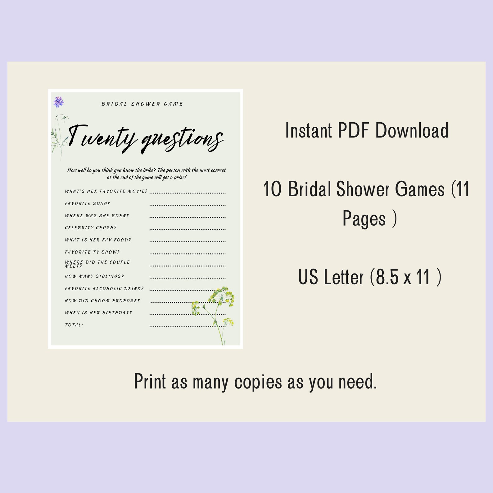 10 Printable Bridal Shower Games Bundle - Wildflowers - Fun ...
