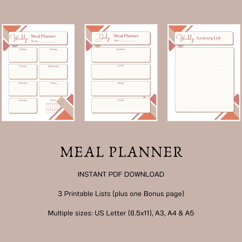Menu Plan Meal Plan Weekly Meal Planner Bundle Grocery Meal Planner ...