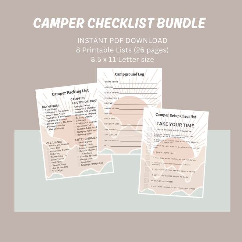 Camper Checklist Printable Bundle Sunrise - Etsy