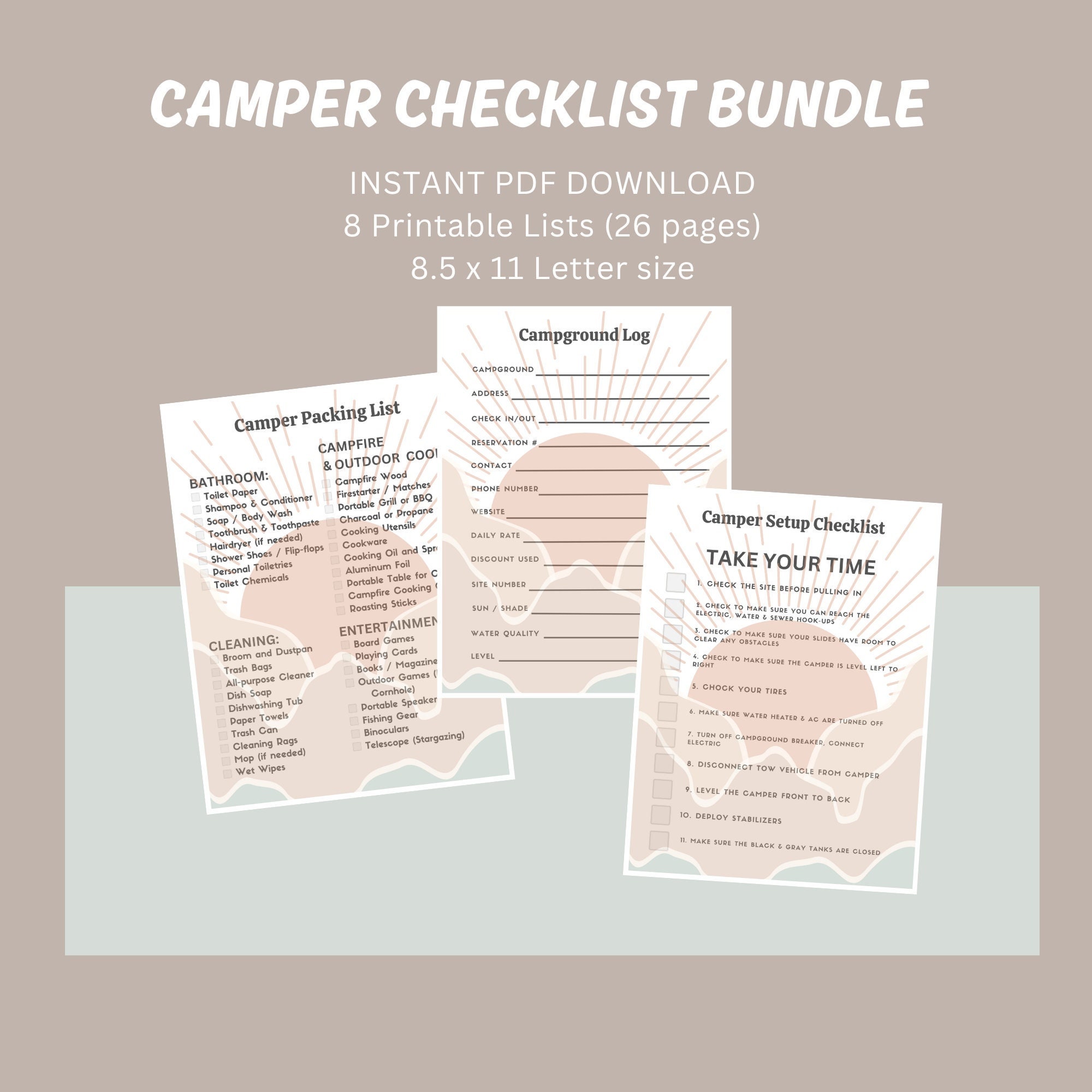 Camper Checklist Printable Bundle Sunrise - Etsy
