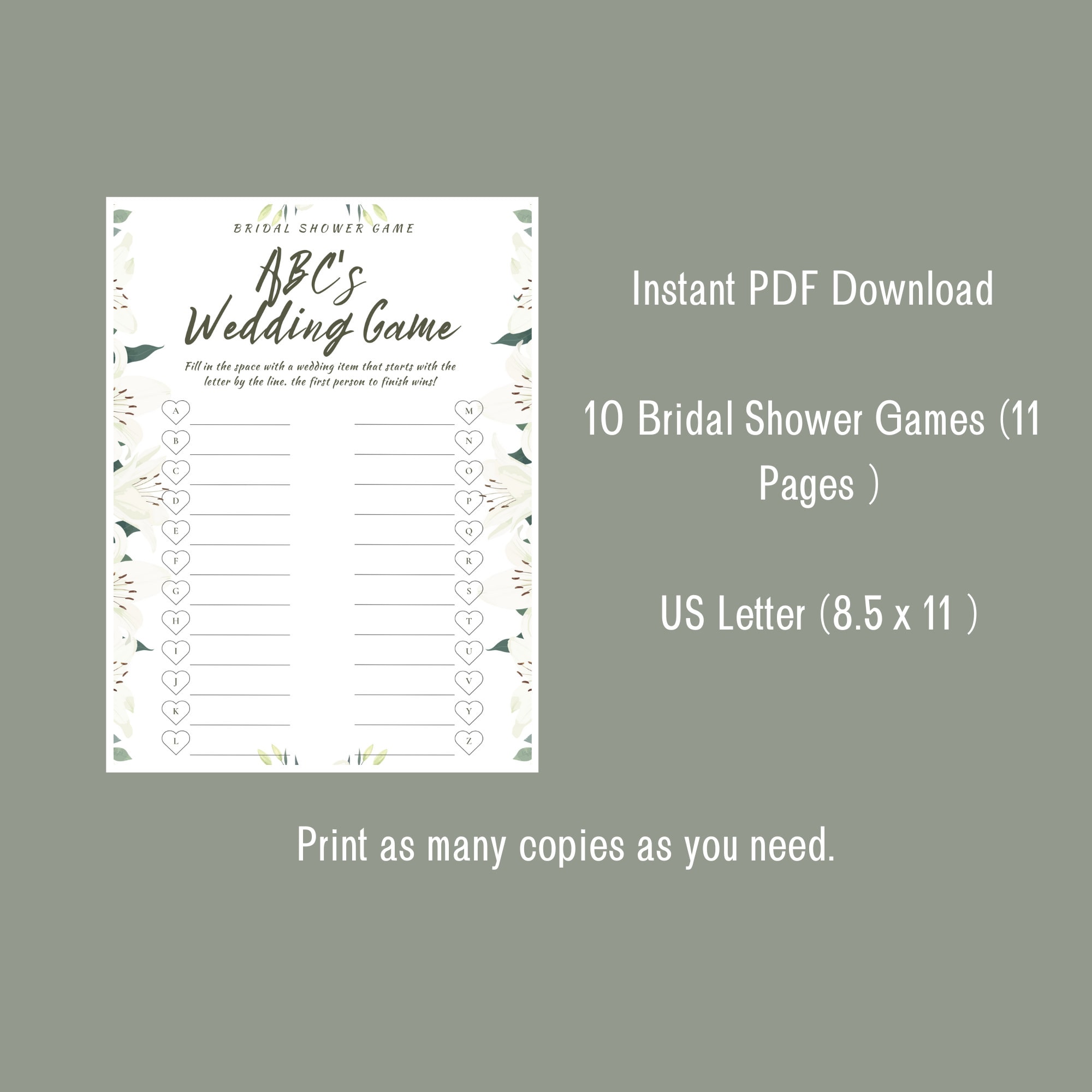 10 Printable Bridal Shower Games Bundle - White Lily - Fun ...