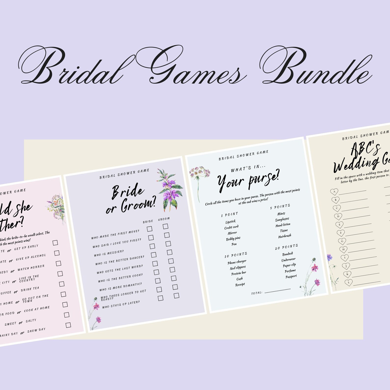 10 Printable Bridal Shower Games Bundle - Wildflowers - Fun ...