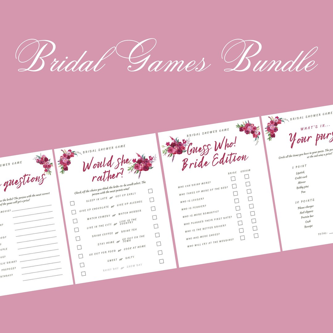 10 Printable Bridal Shower Games Bundle - Magenta - Fun & Interactive ...