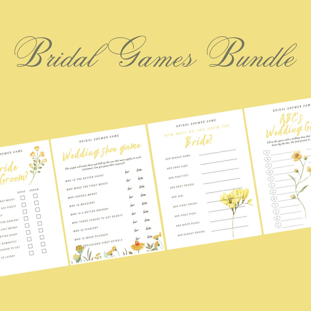 10 Printable Bridal Shower Games Bundle - Yellow Flowers - Fun ...