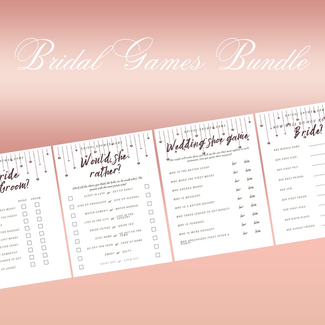 10 Printable Bridal Shower Games Bundle - Rose Gold Hearts - Fun ...