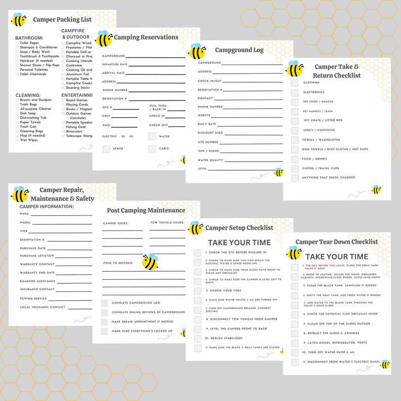 Camper Checklist Printable Bundle Honey Bee - Etsy