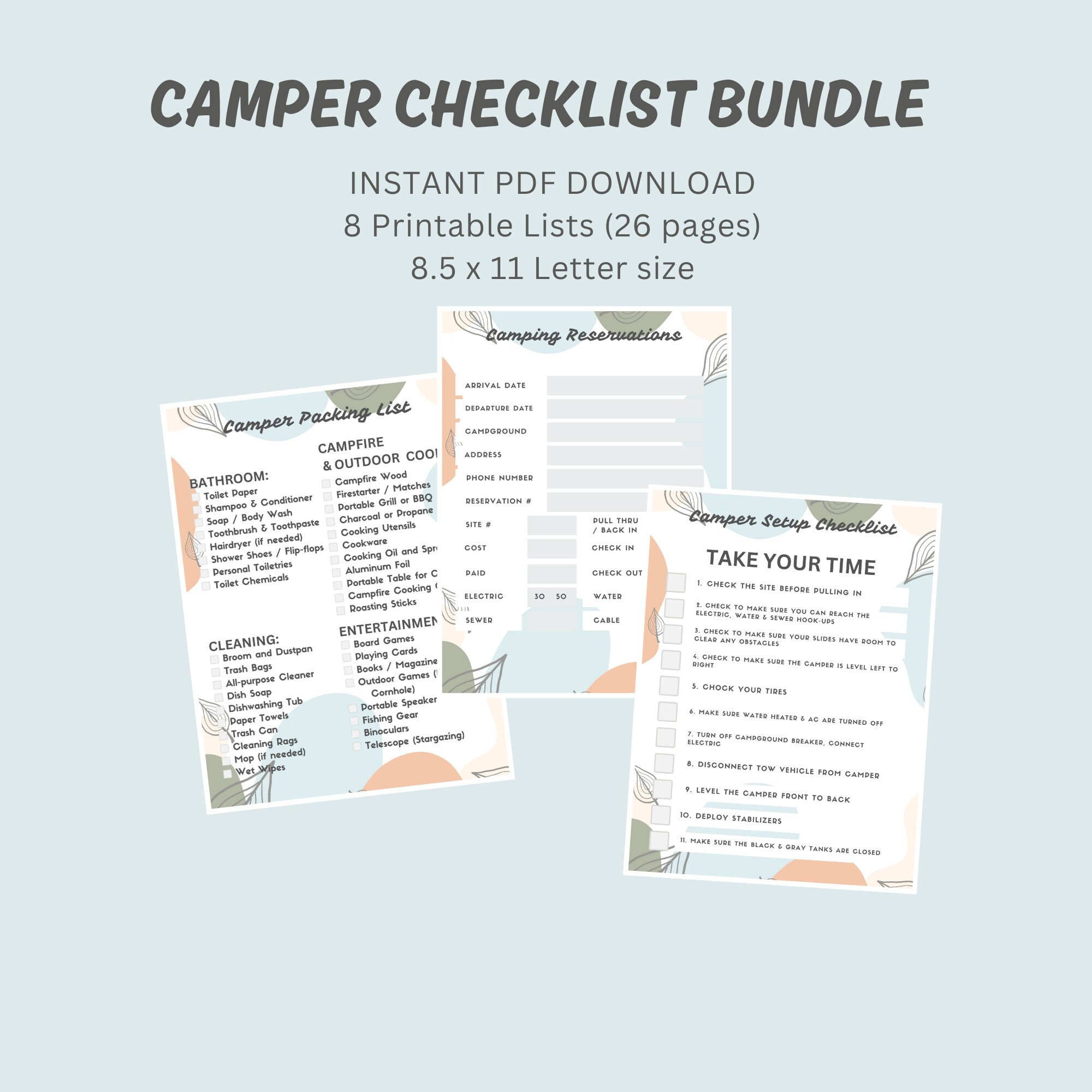 Camper Checklist Printable Bundle Modern Pastel - Etsy