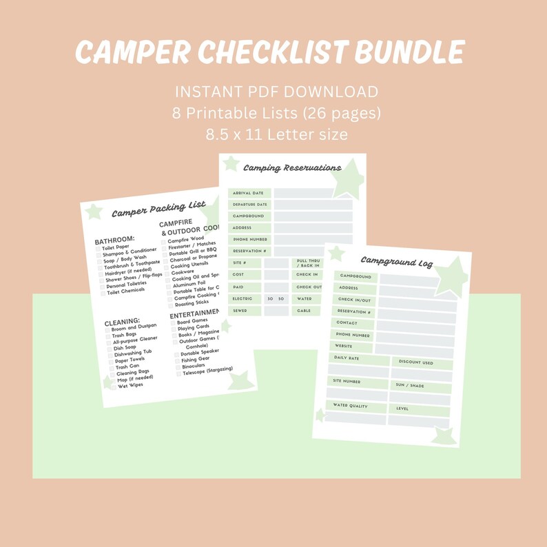 Camper Checklist Printable Bundle Green Stars - Etsy
