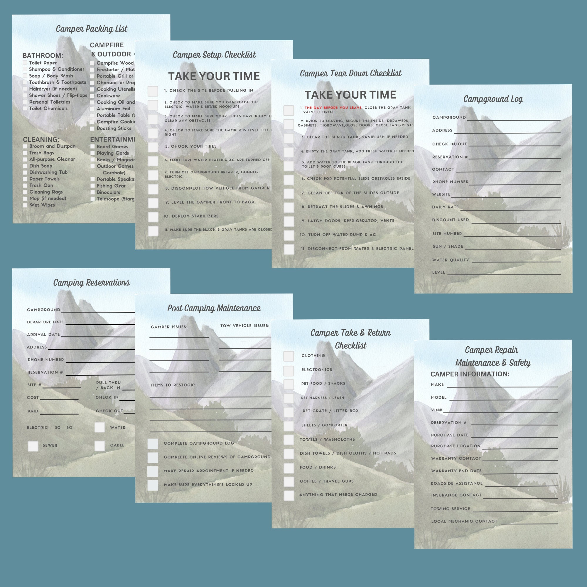 Camper Checklist Printable Bundle Mountain Nature - Etsy