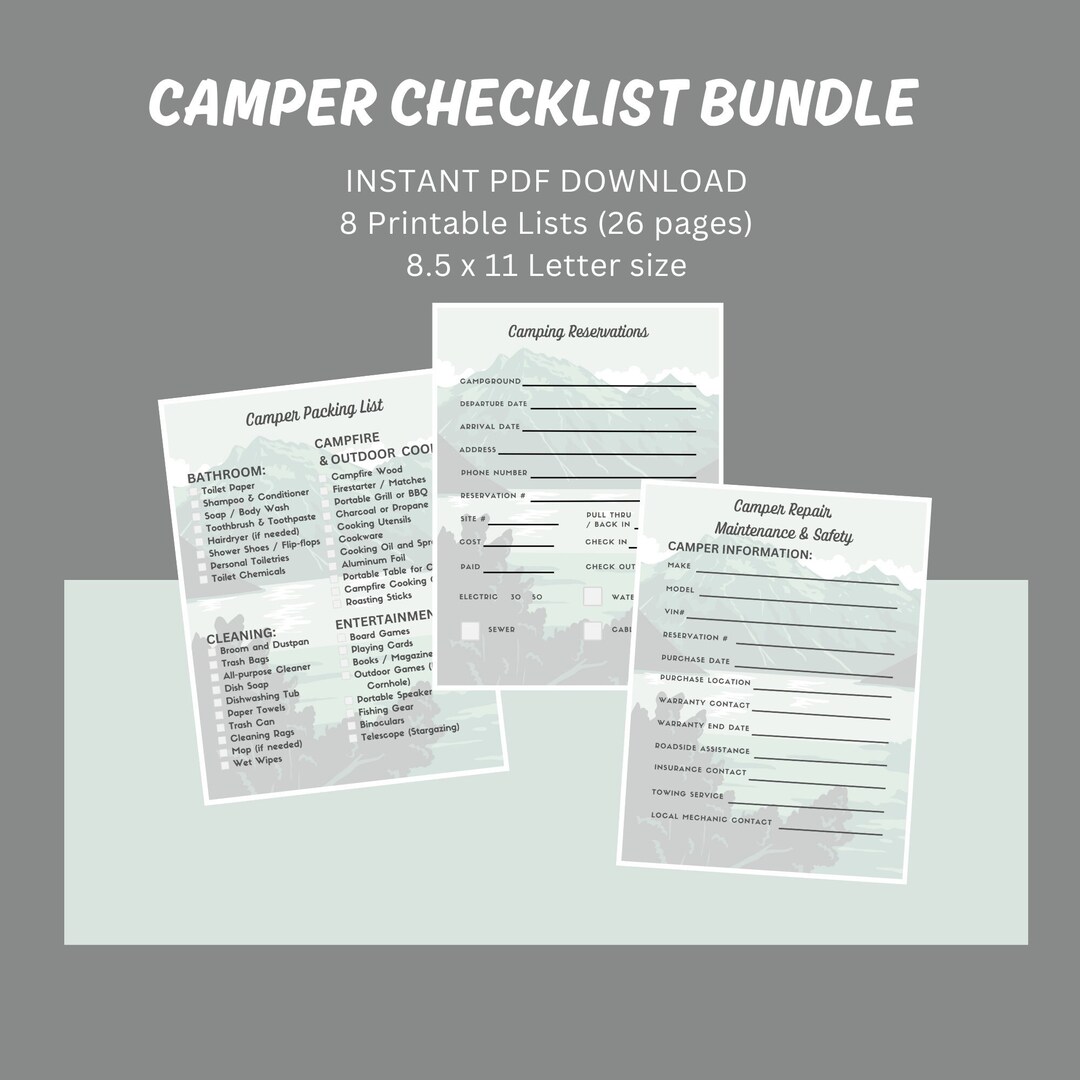 Camper Checklist Printable Bundle Green Mountains - Etsy