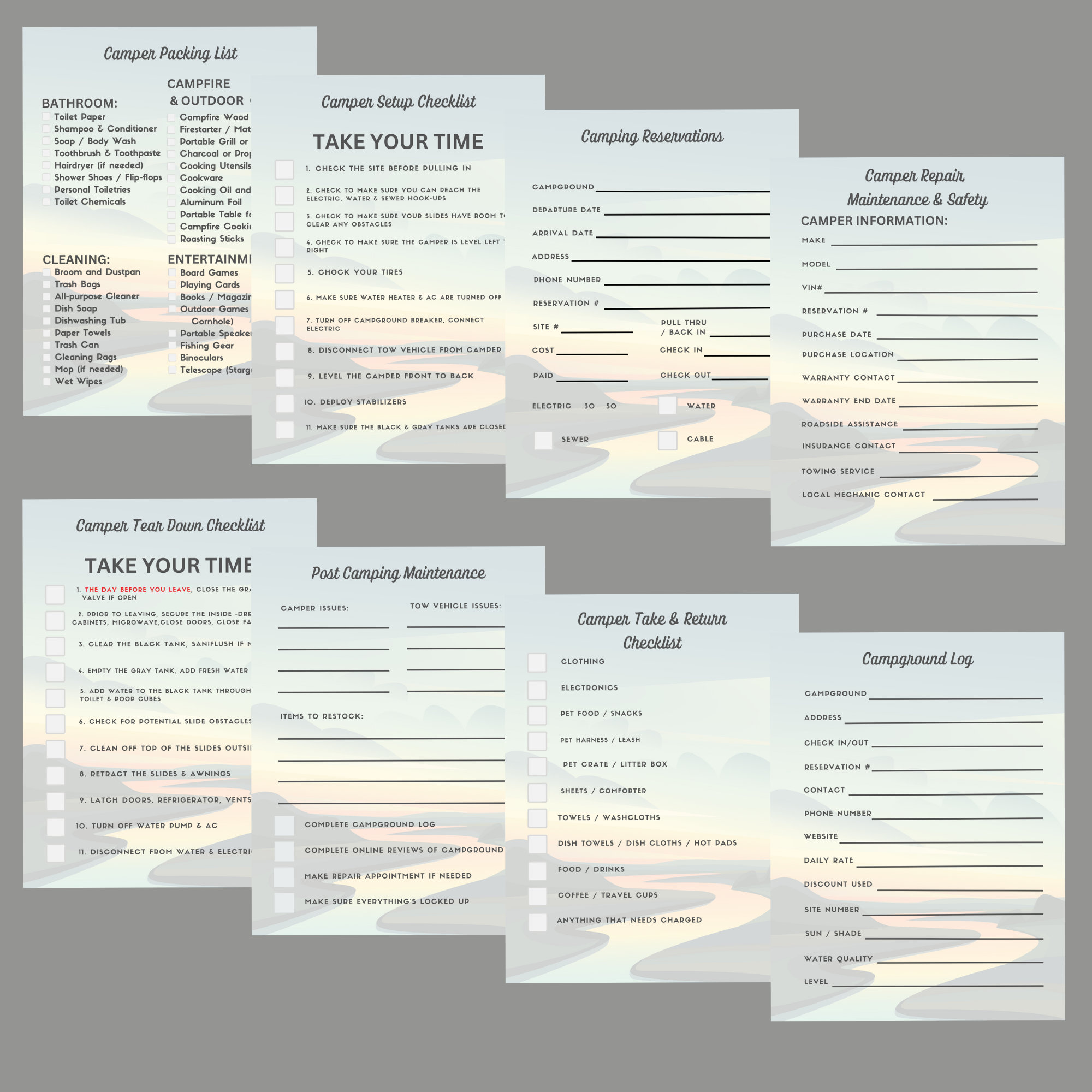 Camper Checklist Printable Bundle River - Etsy