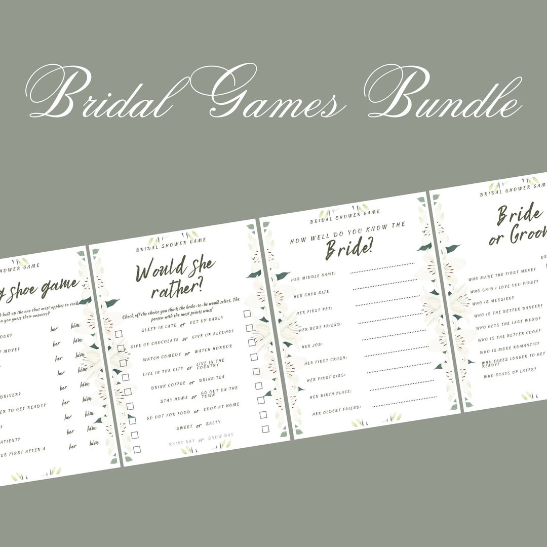 10 Printable Bridal Shower Games Bundle - White Lily - Fun ...