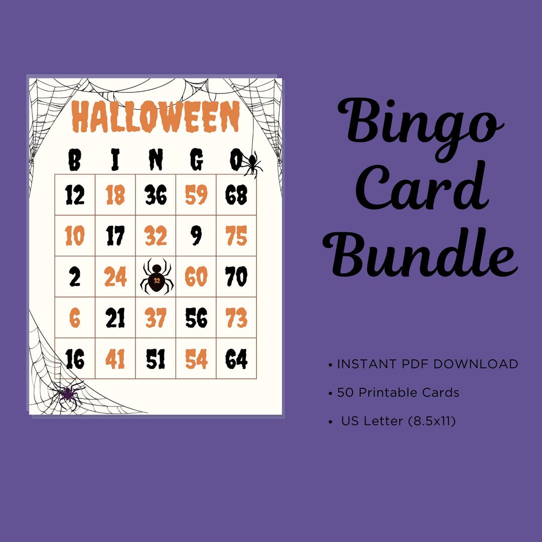 50 Printable Bingo Cards Halloween Spiders Fun & Interactive Party ...