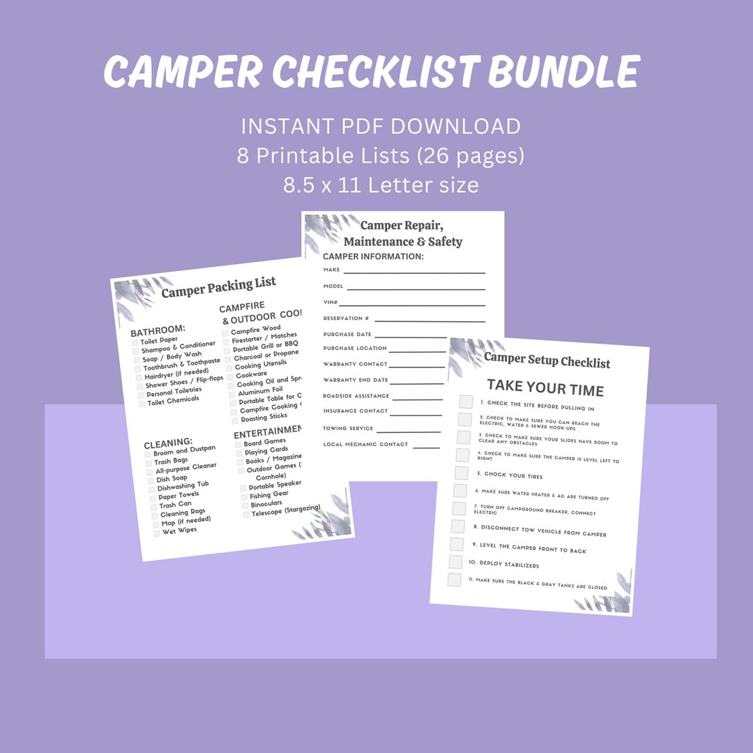 Camper Checklist Printable Bundle Lilac Leaves - Etsy