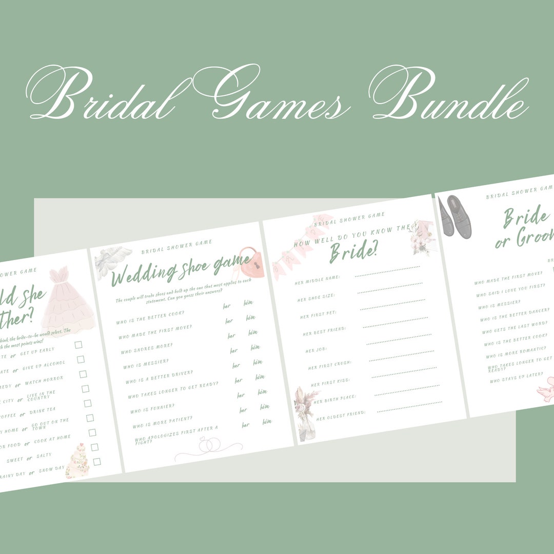 10 Printable Bridal Shower Games Bundle - Green - Fun & Interactive ...