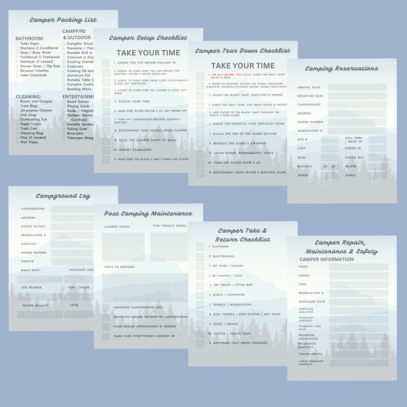 Camper Checklist Printable Bundle Mountains - Etsy