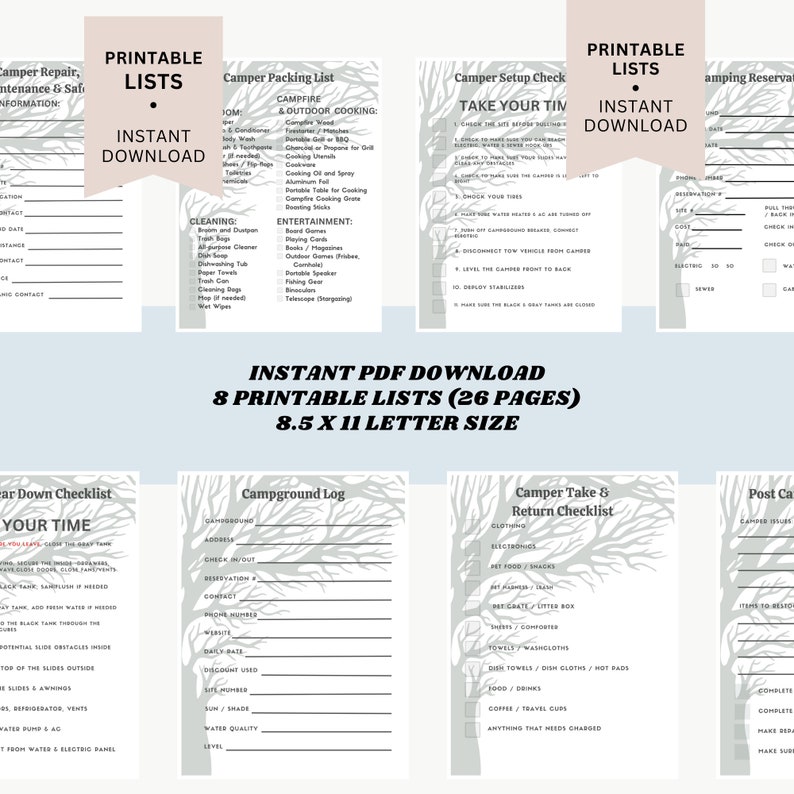 Camper Checklist Printable Bundle Trees - Etsy