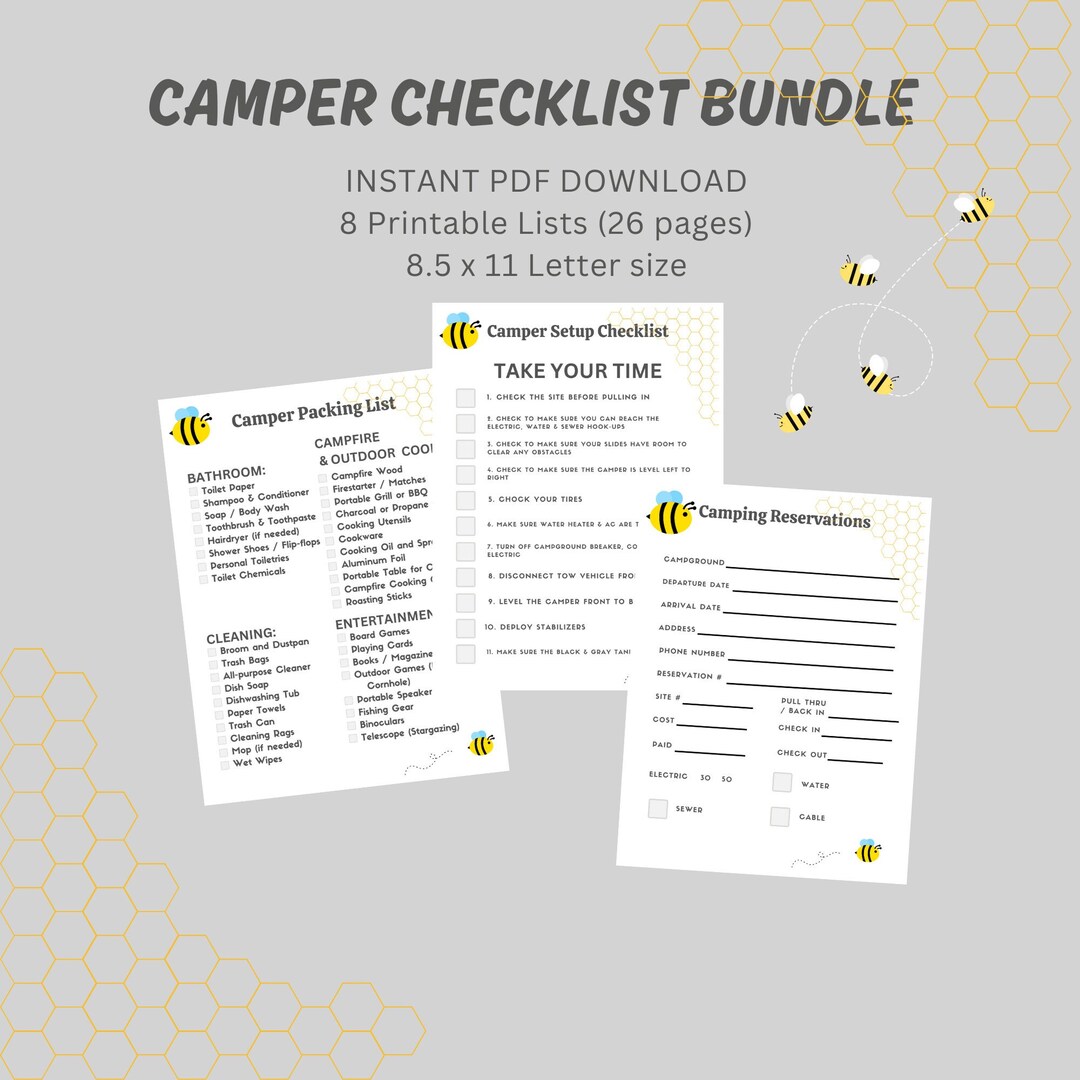 Camper Checklist Printable Bundle Honey Bee - Etsy