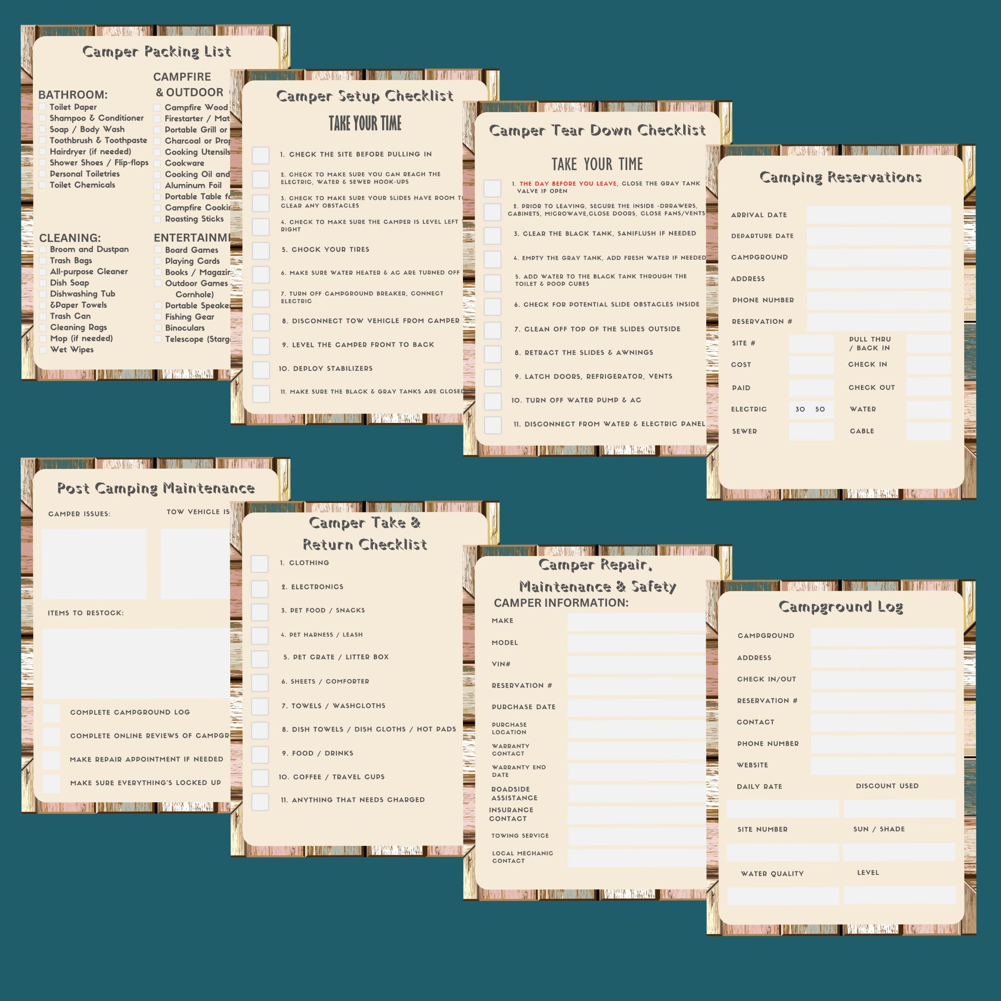 Camper Checklist Printable Bundle Rustic - Etsy