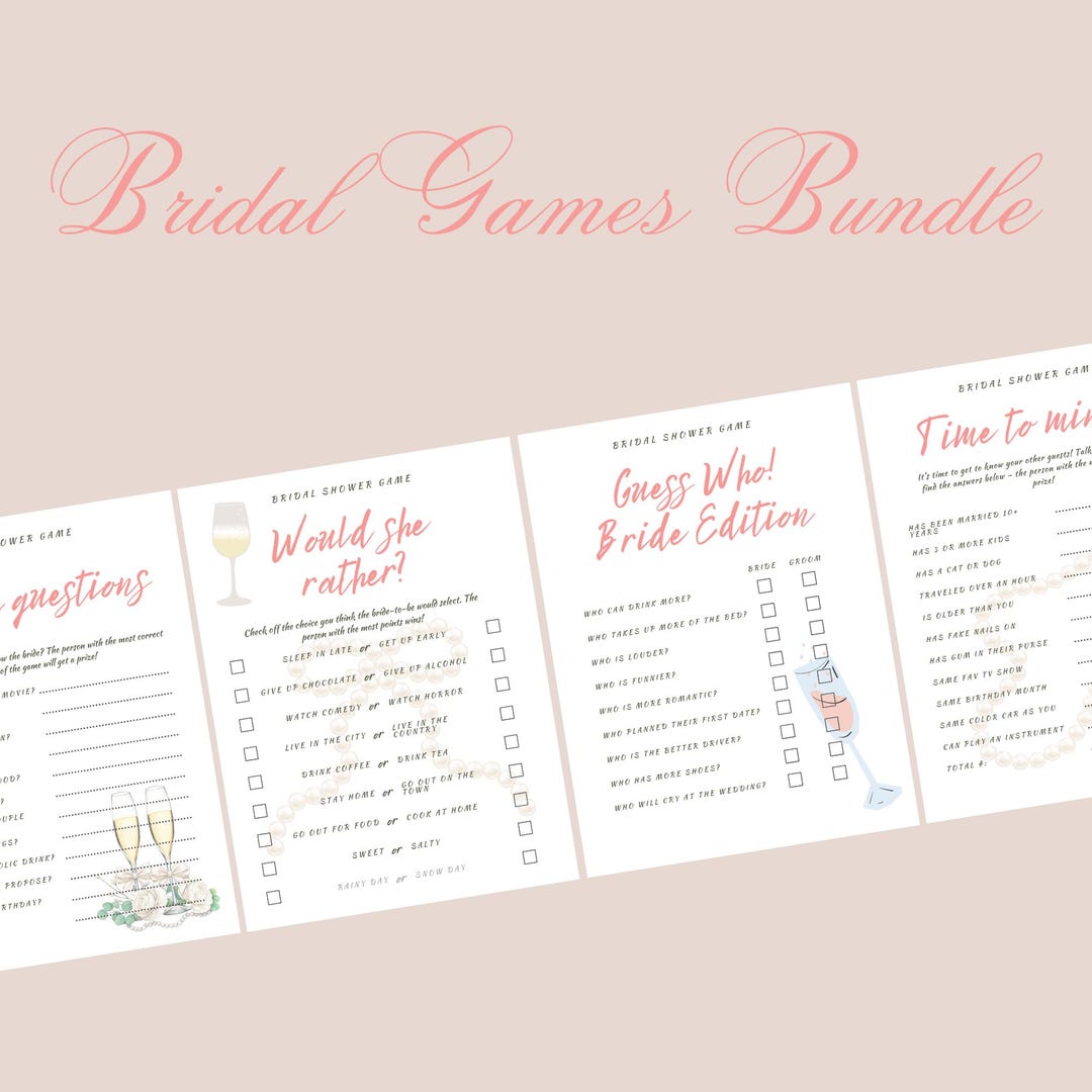 10 Printable Bridal Shower Games Bundle - Prosecco and Pearls - Fun ...