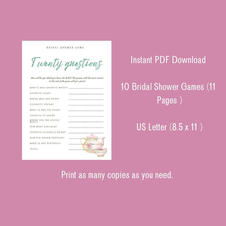 10 Printable Bridal Shower Games Bundle - Tea Party - Fun & Interactive ...