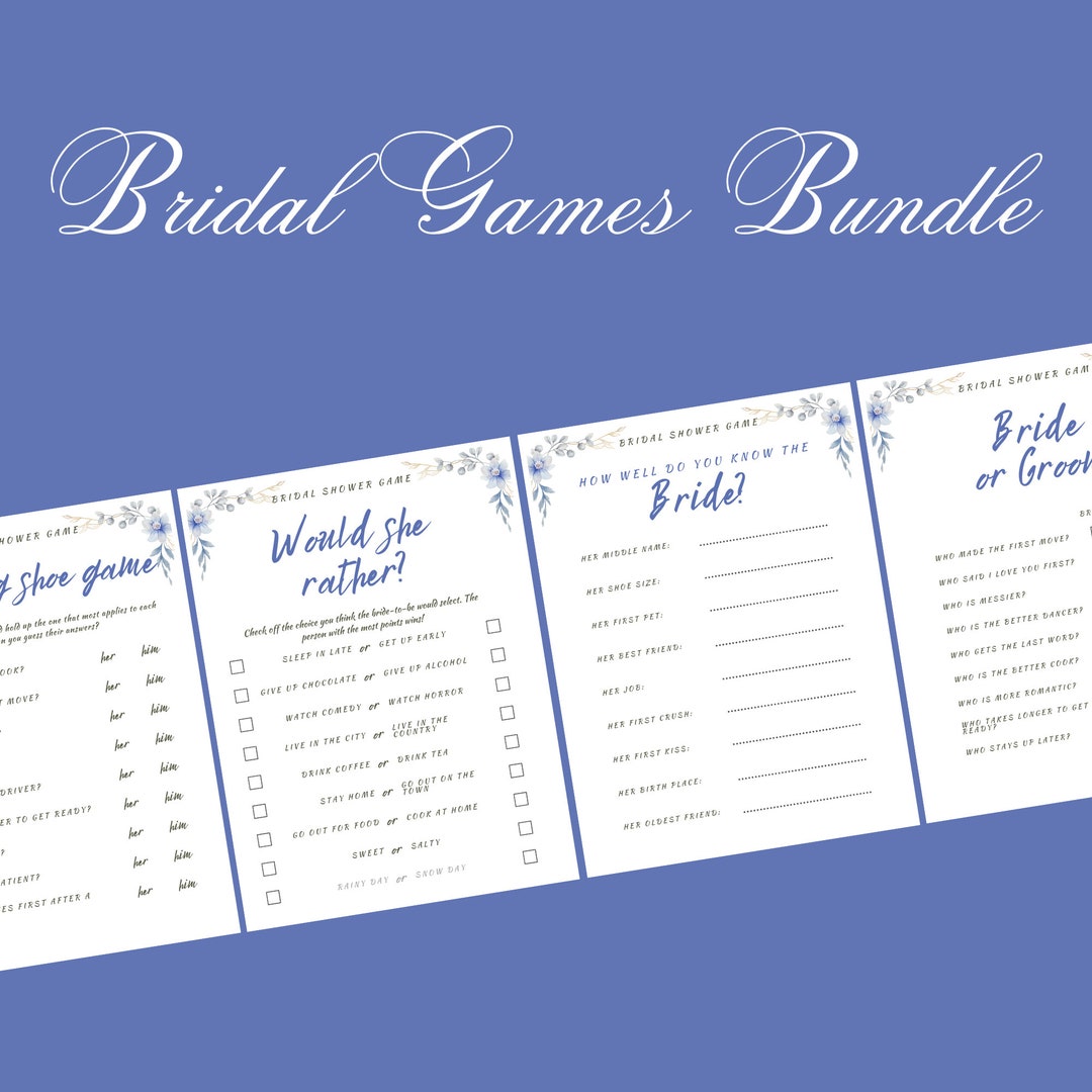 10 Printable Bridal Shower Games Bundle - Dusty Blue - Fun ...