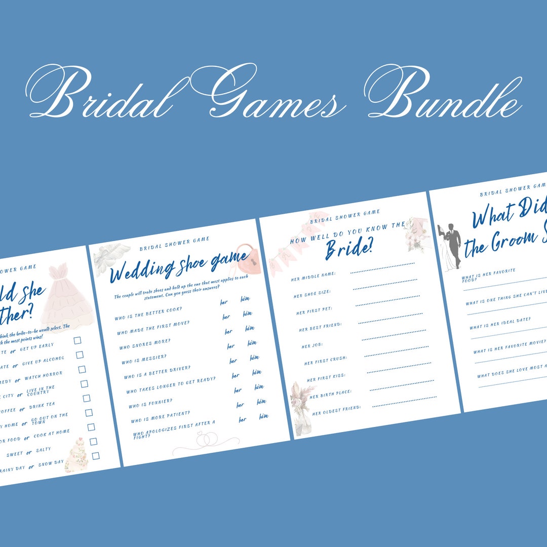 10 Printable Bridal Shower Games Bundle - Blue - Fun & Interactive ...