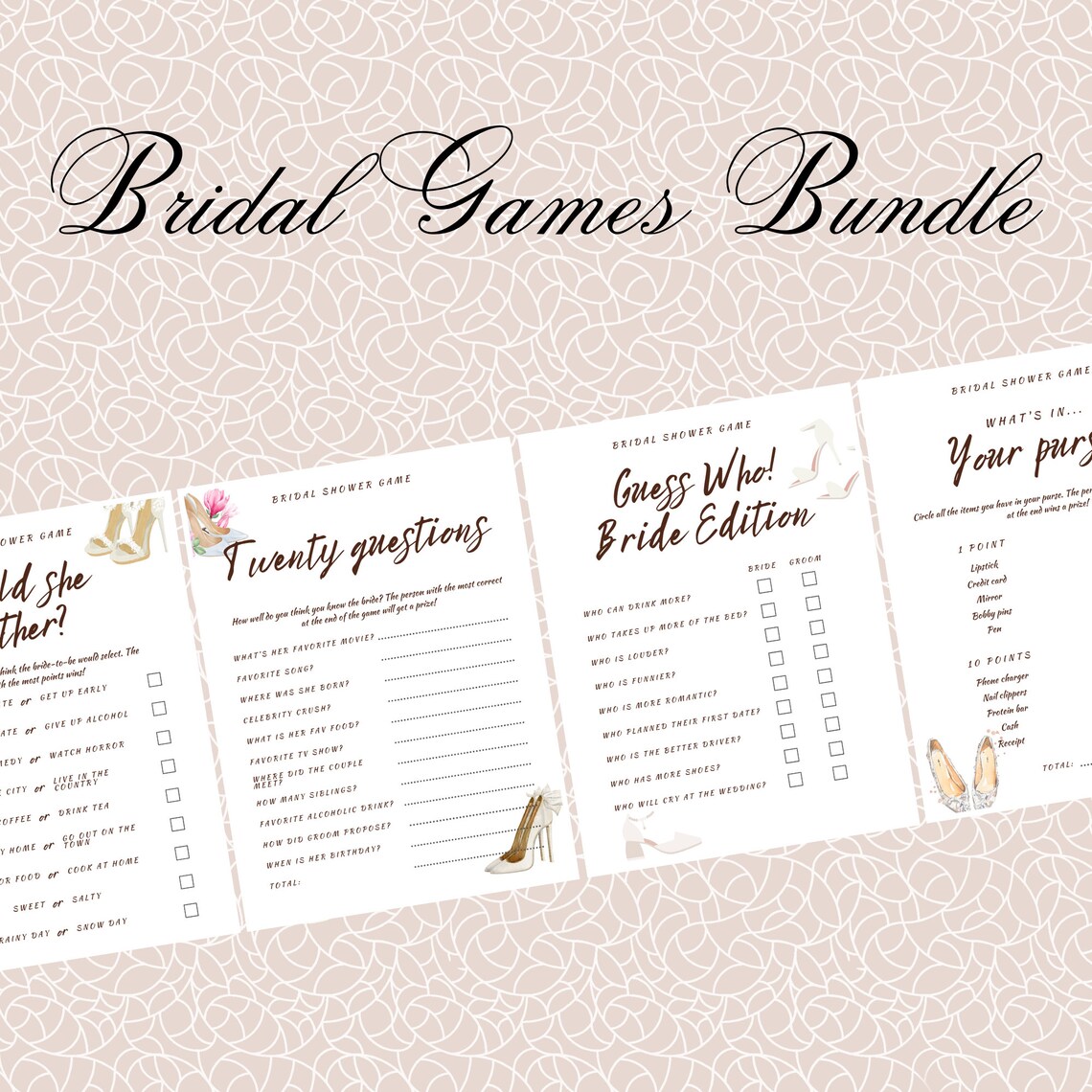 10 Printable Bridal Shower Games Bundle - Bridal Shoes - Fun ...