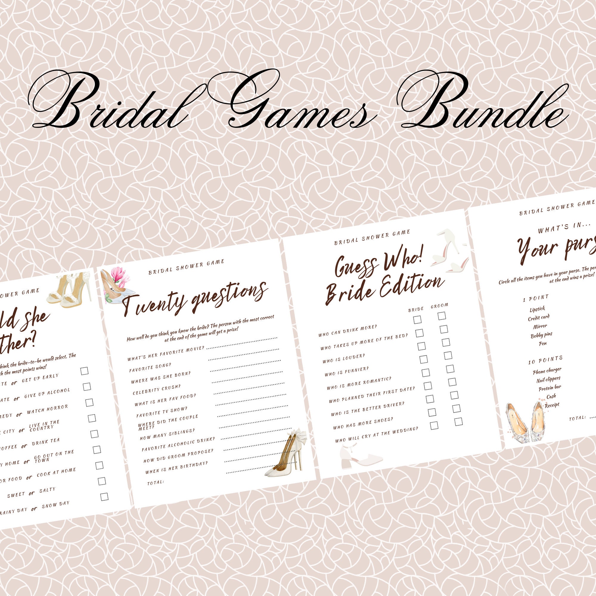 10 Printable Bridal Shower Games Bundle - Bridal Shoes - Fun ...