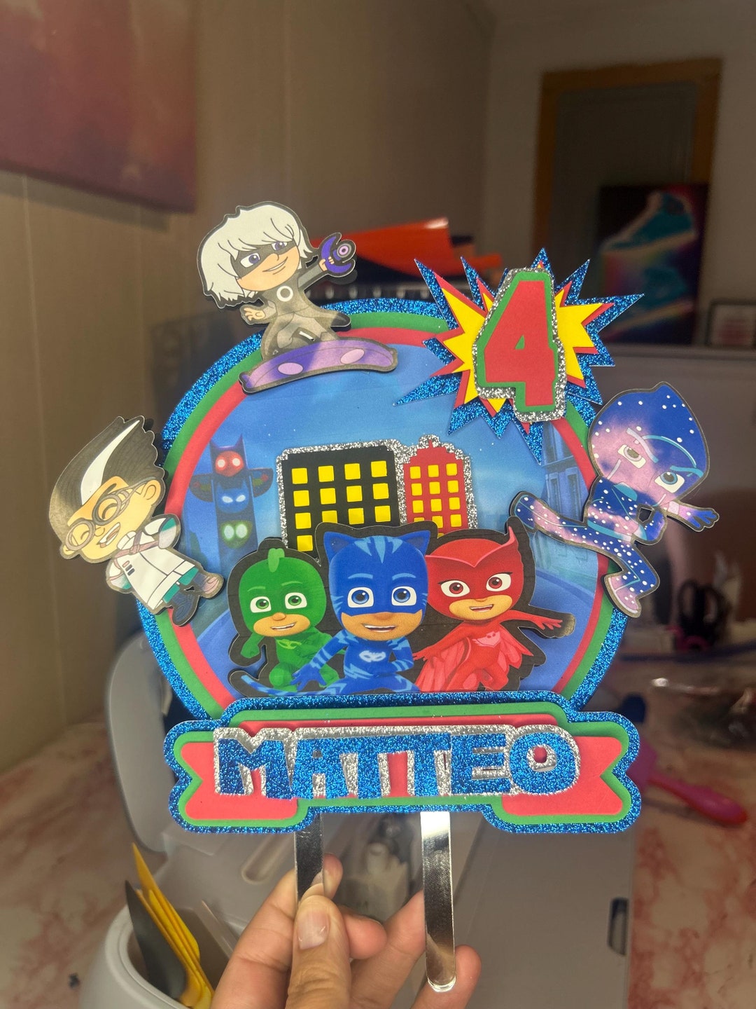 P-j Mask Inspired 3d- Cake Topper - Etsy