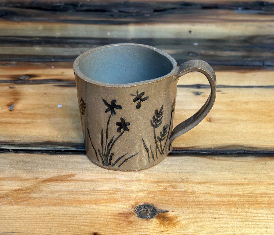 Ceramic Mug Pottery Hand Built Carved With Flowers - Etsy