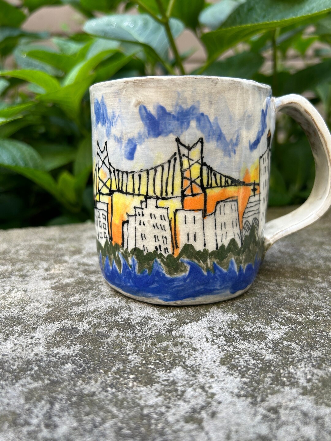 Ceramic Mug Pottery Hand Built Hand Painted City - Etsy
